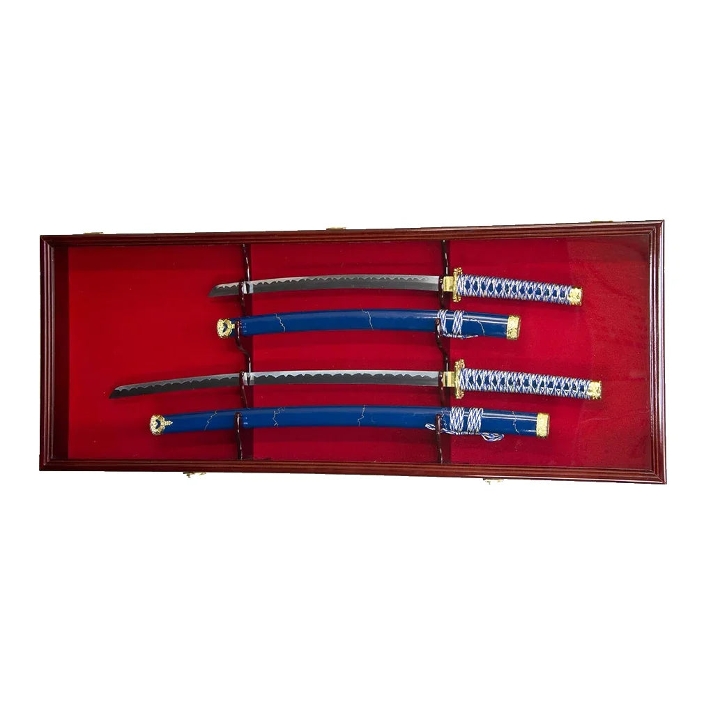 2 Sword Display Case Cabinet Stand Holder Wall Rack Box