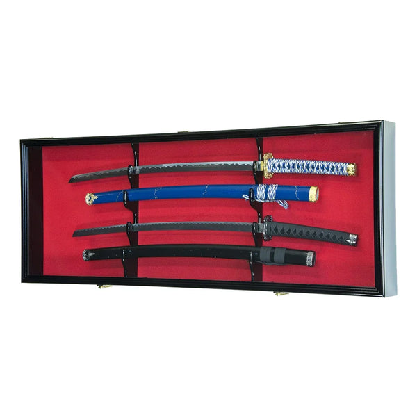 2 Sword Display Case Cabinet Stand Holder Wall Rack Box